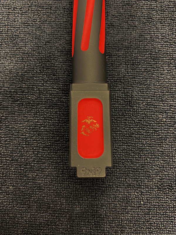 Fluted Barrel Cerakoted using Armor Black, USMC Red and Gold | Cerakote