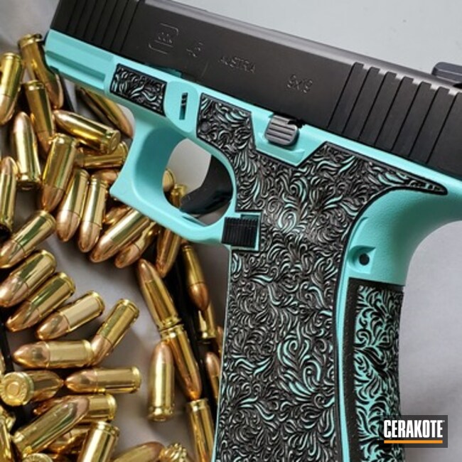 Glock 45 Cerakoted Using Graphite Black And Robins Egg Blue Cerakote