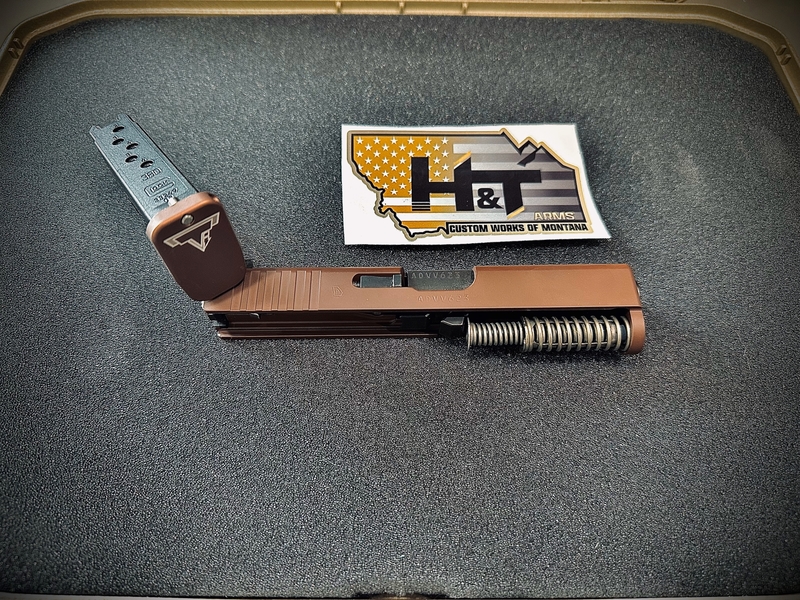 Glock Slide finished with a Barrett® Brown and USMC Red Finish | Cerakote