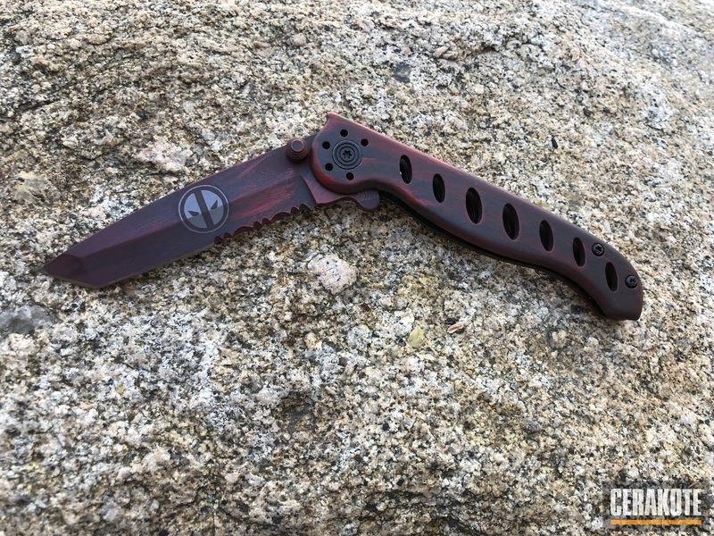 Deadpool Crkt finished in Graphite Black and Firehouse Red | Cerakote