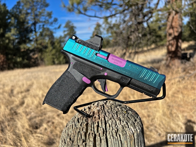 Hellcat Pro finished in a Cerakote Fx Typhoon, Wild Purple and Graphite ...