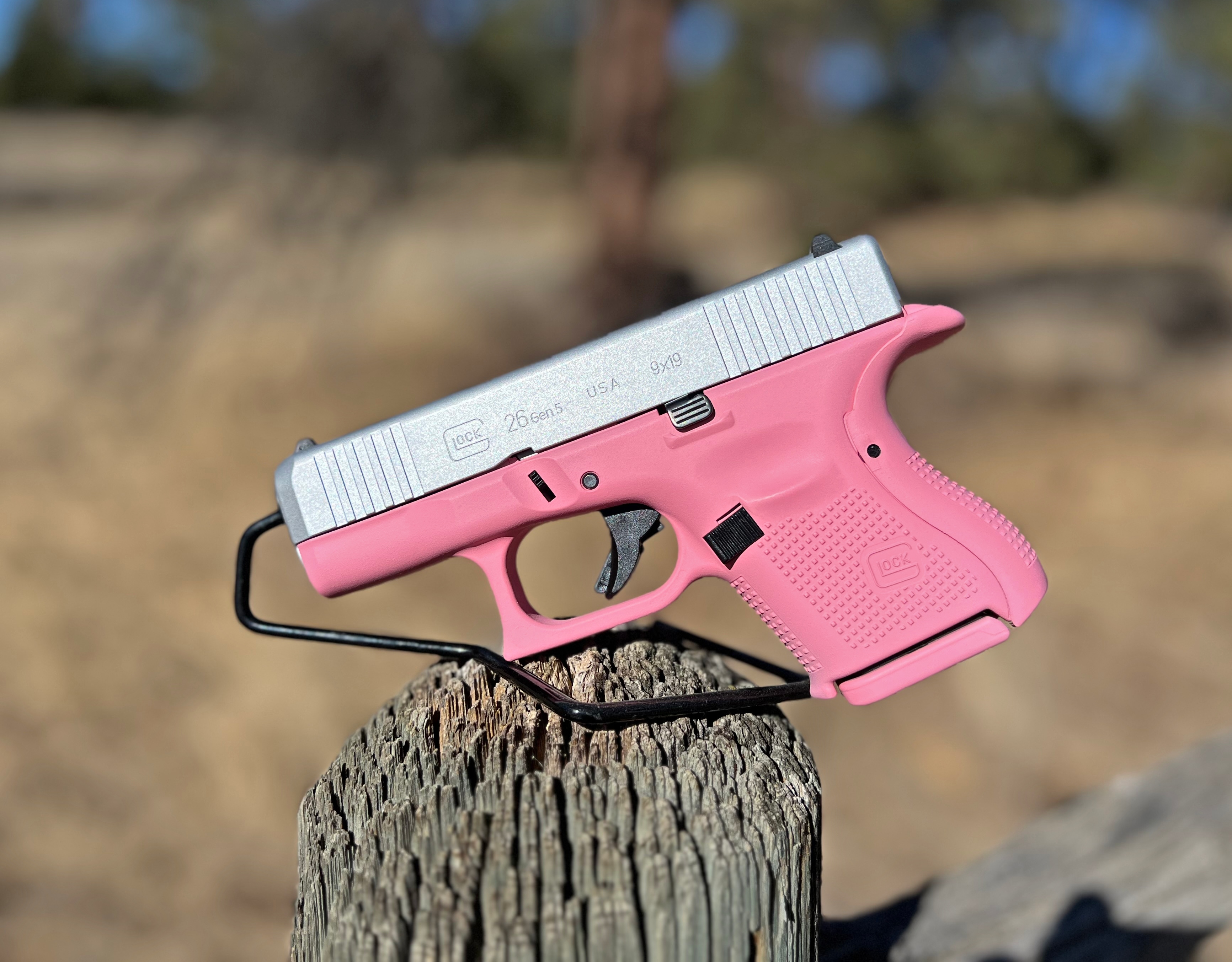 Bazooka Pink and Satin Lauminum Glock 26 | Cerakote