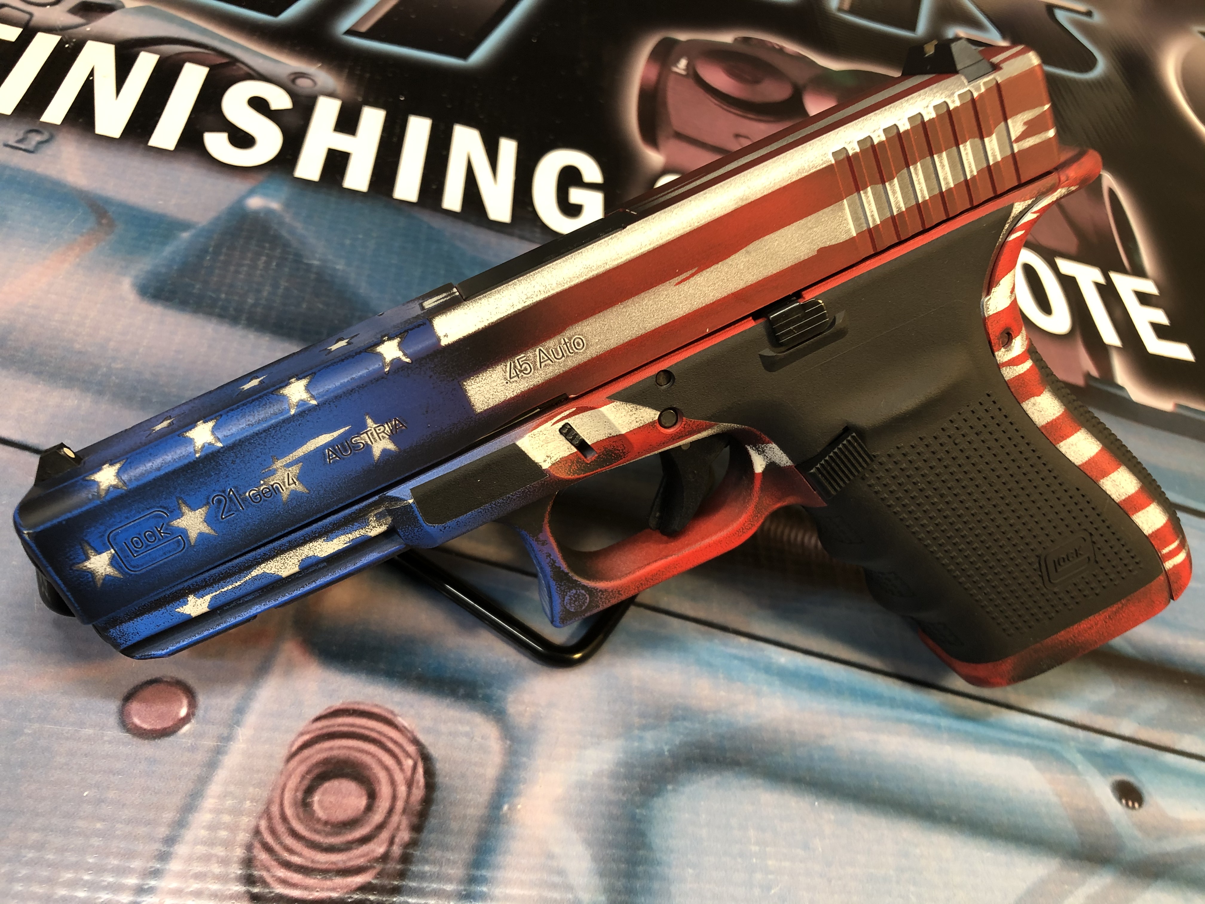 American Flag Themed Glock 21 finished with Snow White, USMC Red and ...