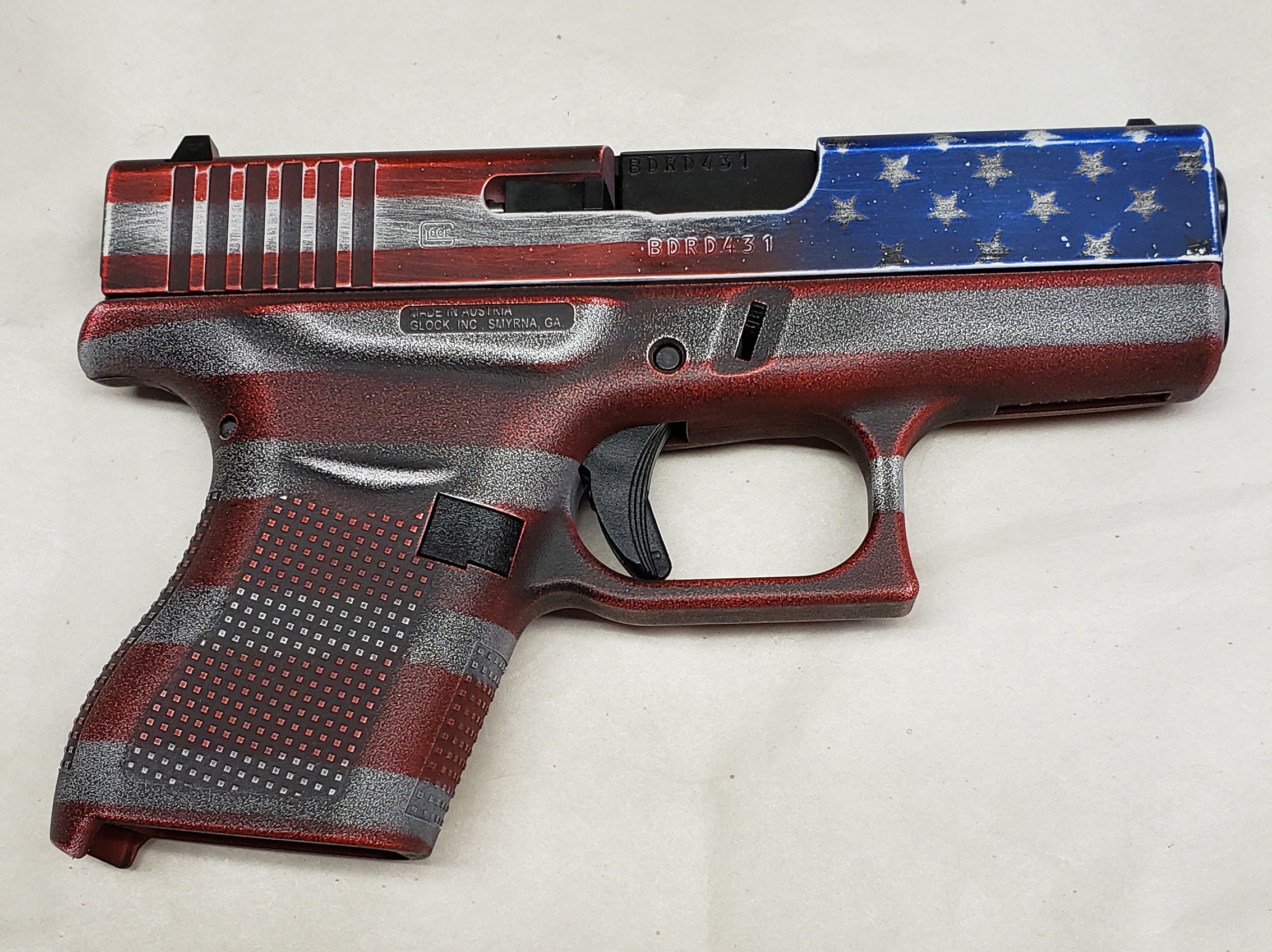 Distressed American Flag Cerakoted using Snow White, USMC Red and NRA ...