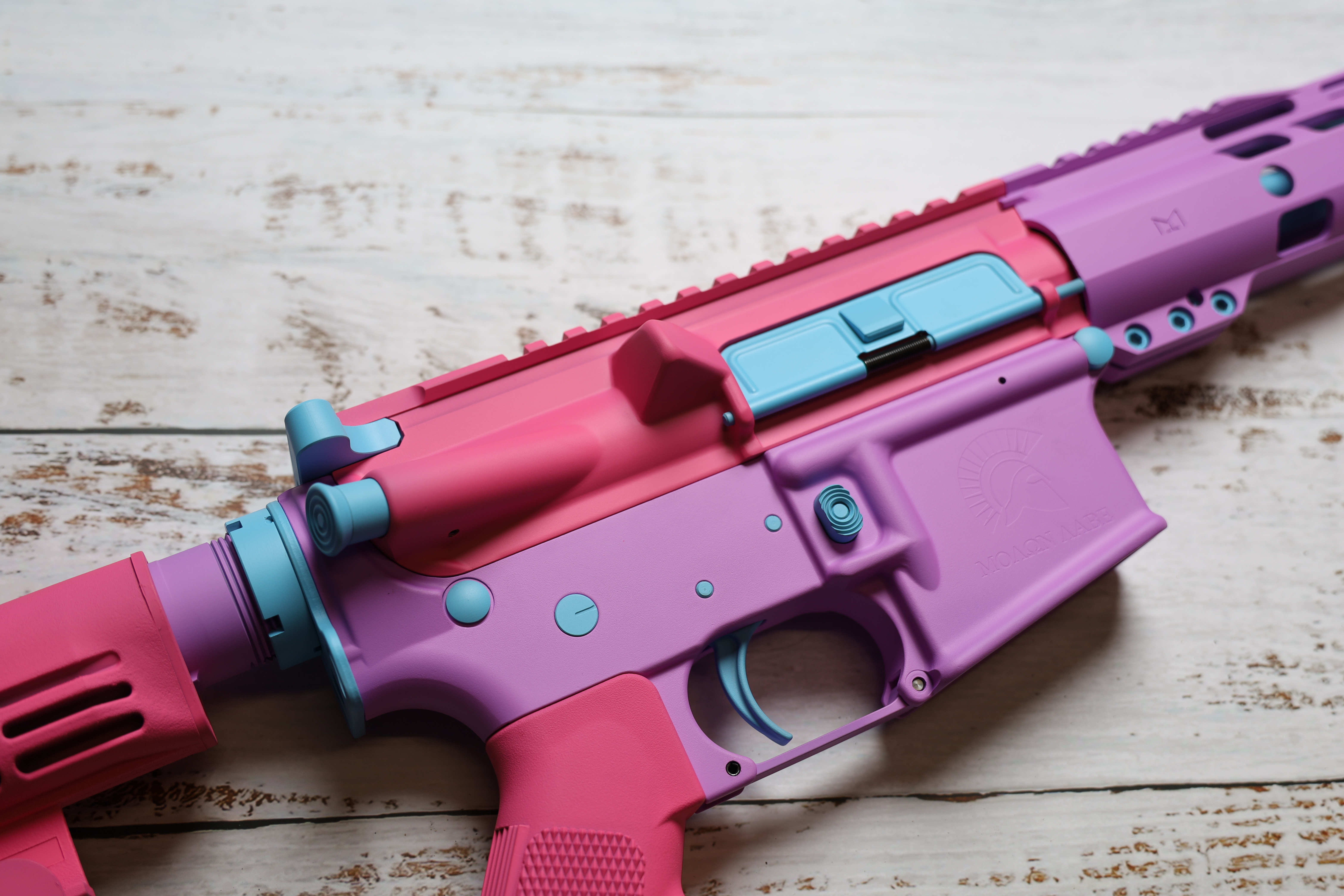 Custom AR-15 Build Cerakoted using Blue Raspberry, Prison Pink and ...