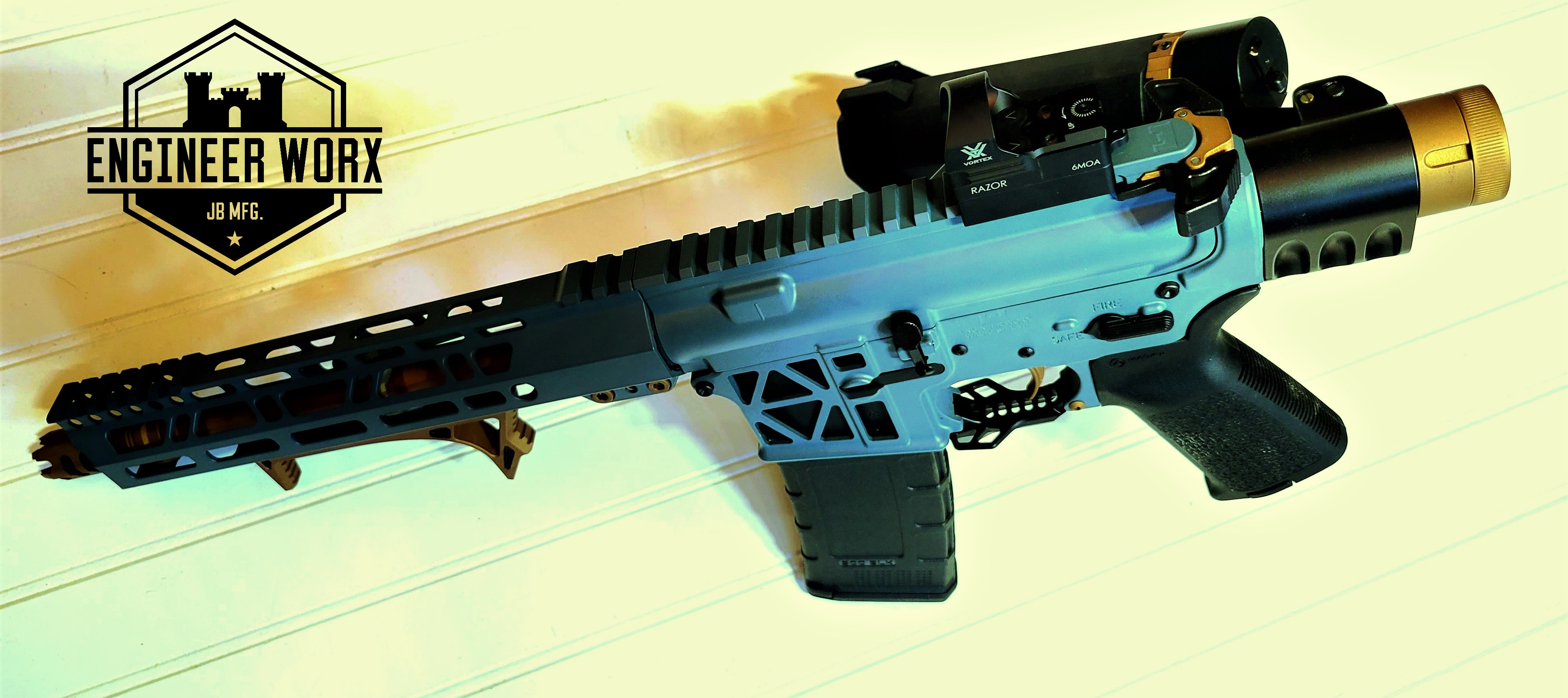 AR Cerakoted using Hidden White, NRA Blue and Jesse James Cold War Grey ...