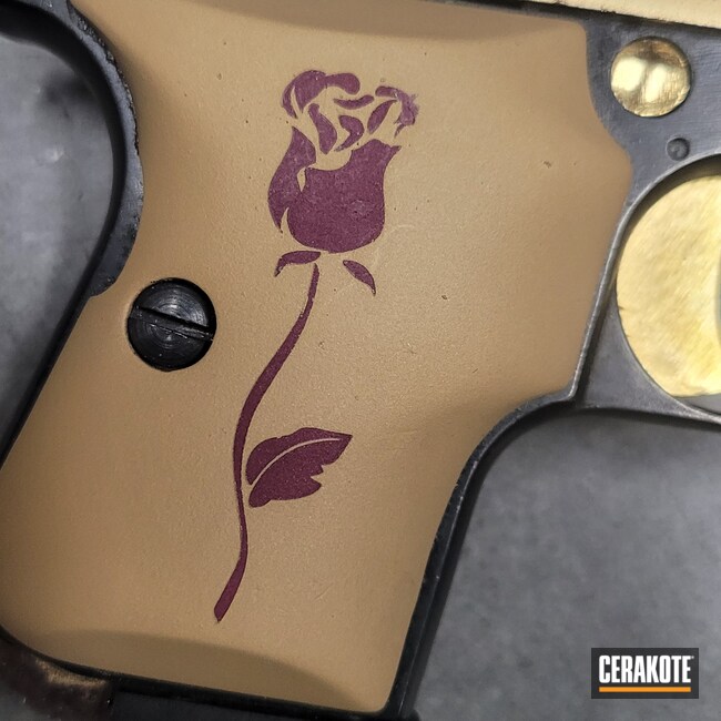 Pistol Cerakoted Using Mcmillan® Tan Black Cherry And Gold Cerakote