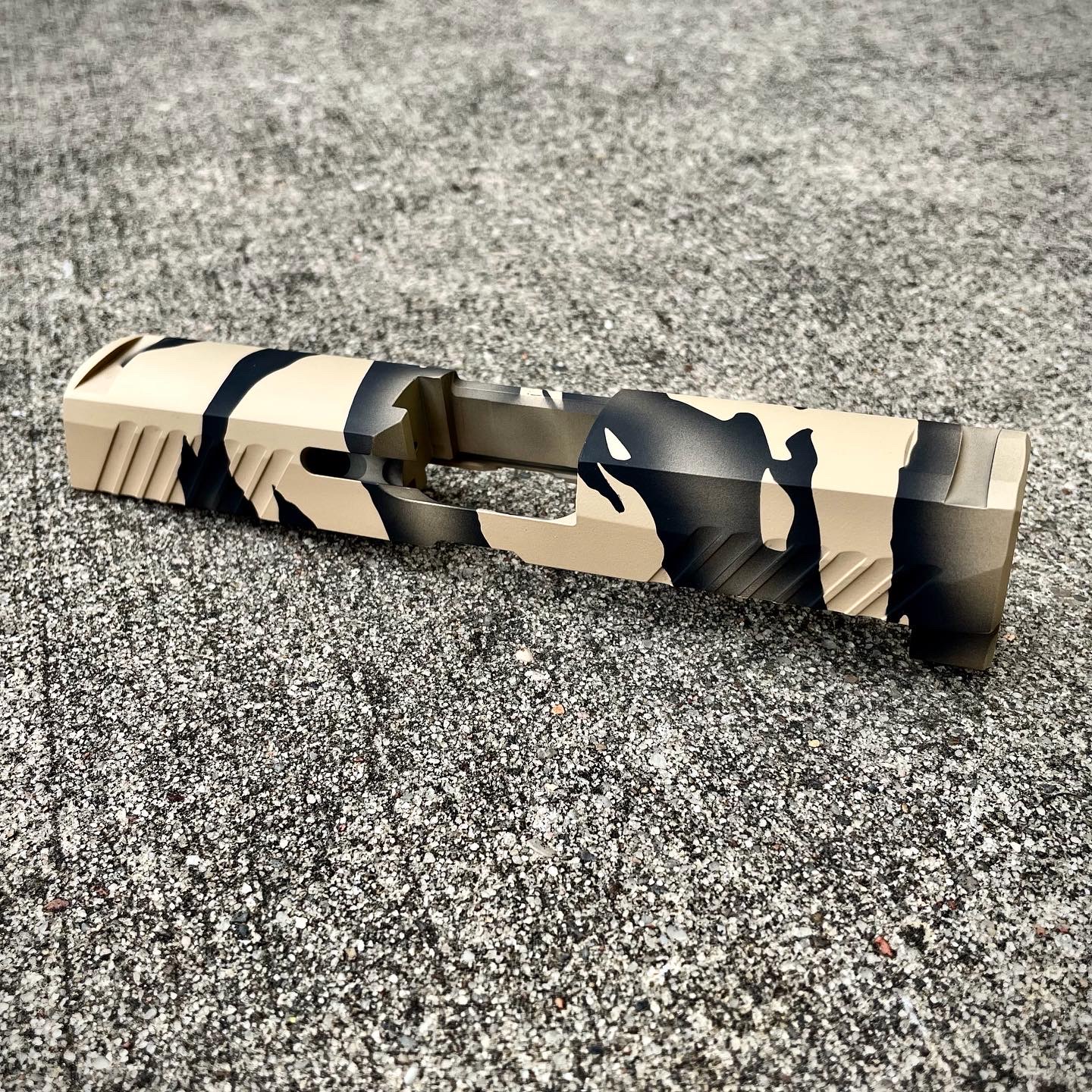 Custom Camo Sig Slide Cerakoted using FS Sabre Sand and Graphite Black ...
