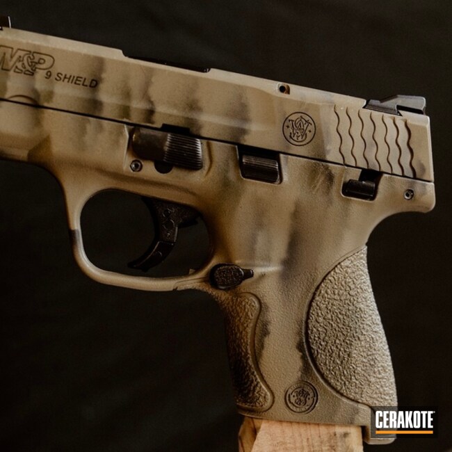 Custom Camo Smith And Wesson Mandp 9 Shield Cerakoted Using Armor Black And