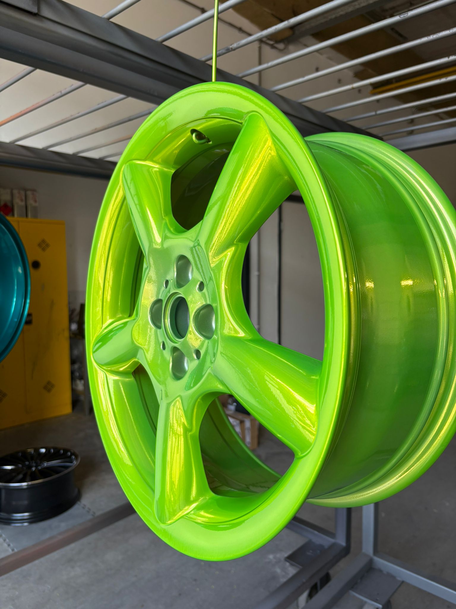 Wheels coated in Shocker Yellow | Prismatic Powders